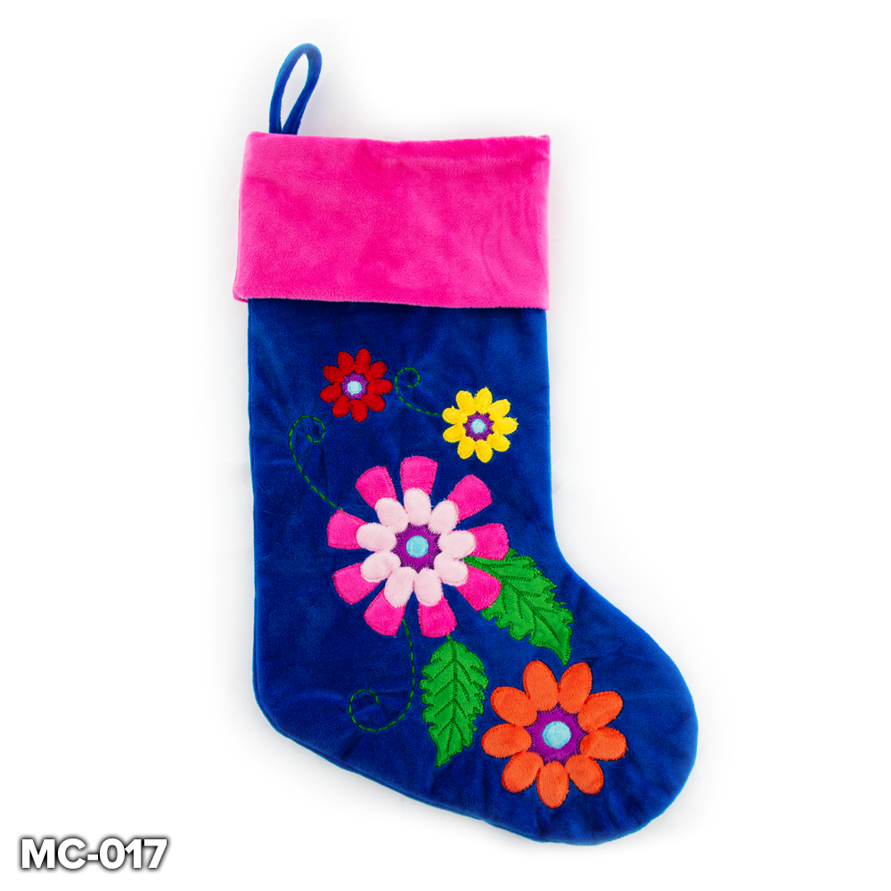 Striking Blue Velvet Floral Stocking – Electric Blue Colour – The Olde ...