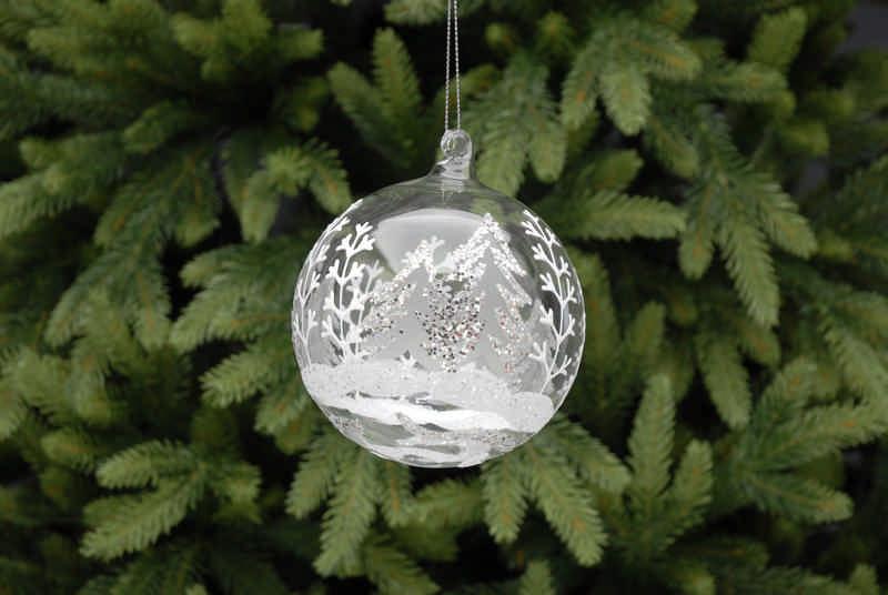 Clear glass tree scene bauble – 10cm – The Olde Christmas Shoppe
