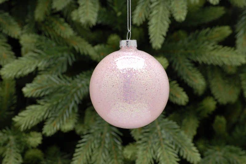 Iridescent Sparkly Pink Glitter Bauble – 80mm – The Olde Christmas Shoppe