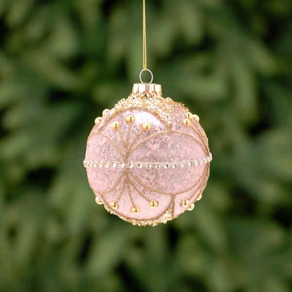Mercury Pink Bauble with Gold Gemstone Pattern – 8cm – The Olde ...