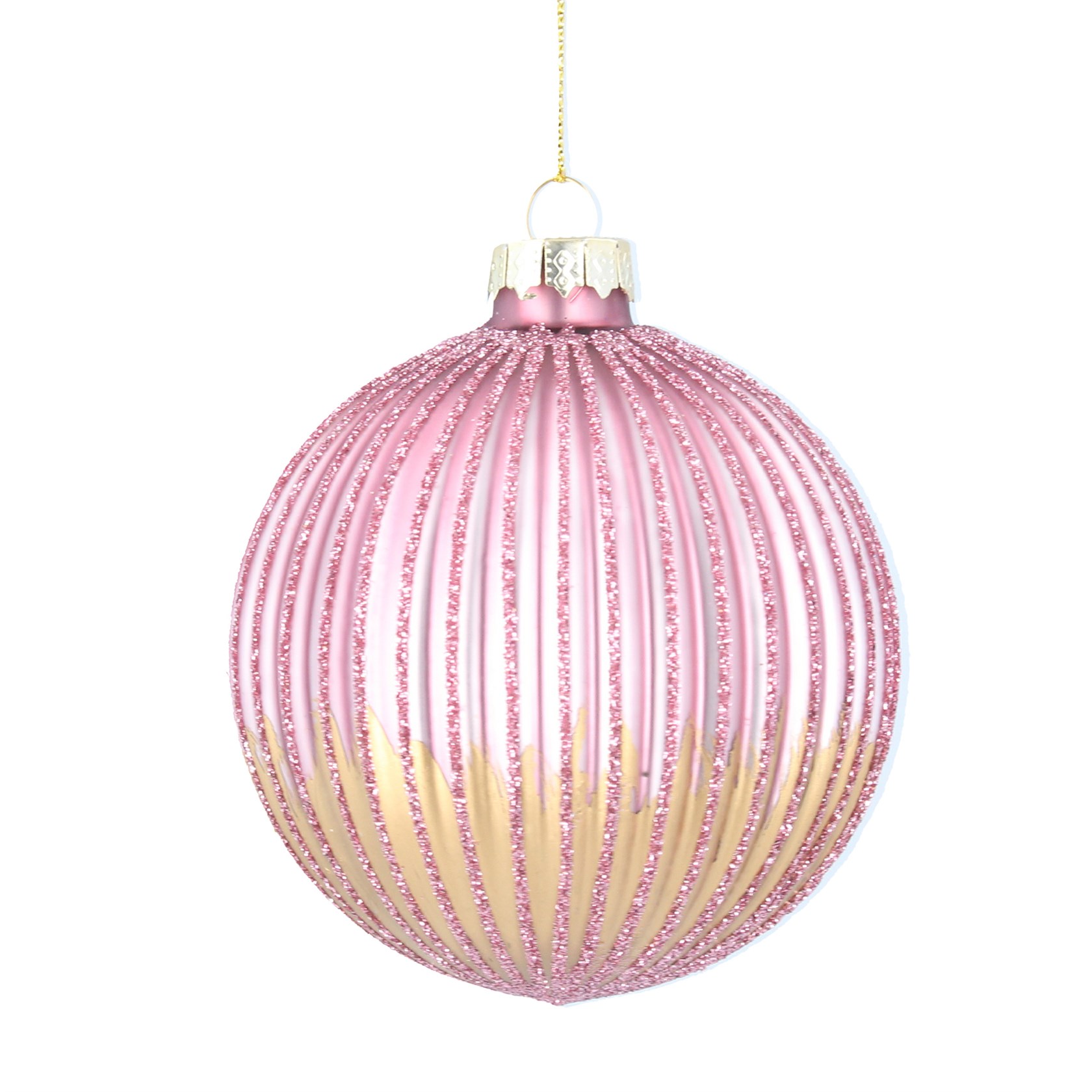 Soft Pink & Gold Ribbed Glitter Bauble by Gisela Graham – The Olde ...